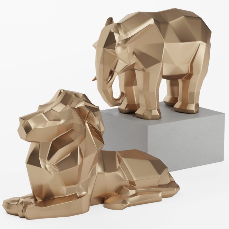 Geometric lion and elephant statue (372974) 3D model - Download 3D ...