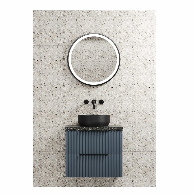 Venice Fluted Satin Anthracite Wall Hung 2-Drawer Countertop Vanity ...
