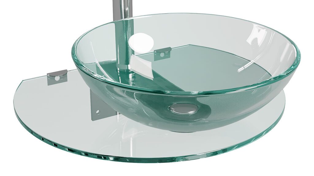 Glass Wall Mounted Bathroom Sink with Round Counter Faucet and Drain ...