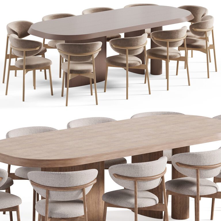 Dining table and chair set 6 (381526) 3D model - Download 3D model ...