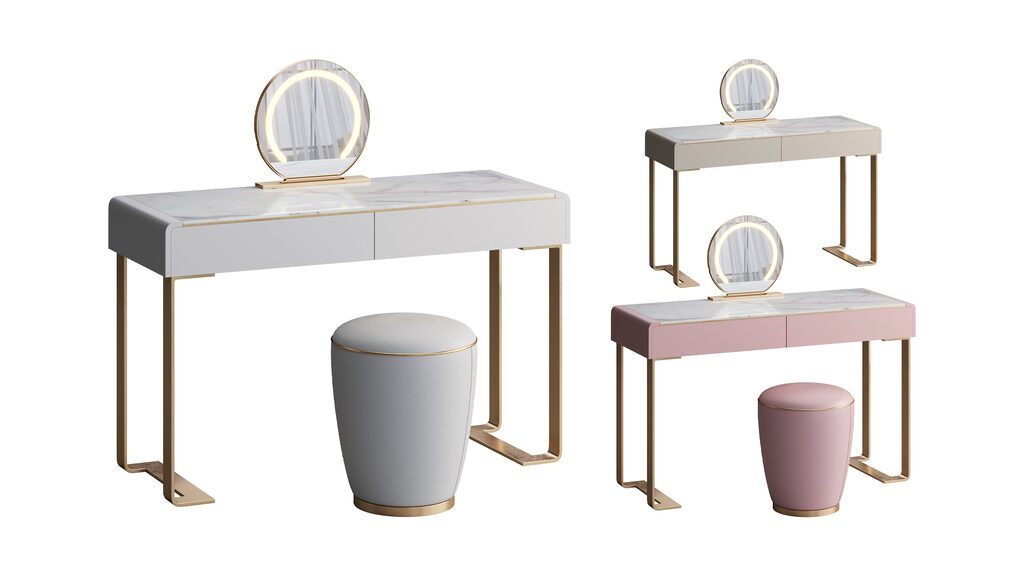 Beige and Gold solid wood Vanity set (386409) 3D model - Download 3D ...