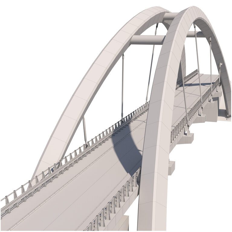 Cable stayed suspension bridge with arch structure (387447) 3D model ...