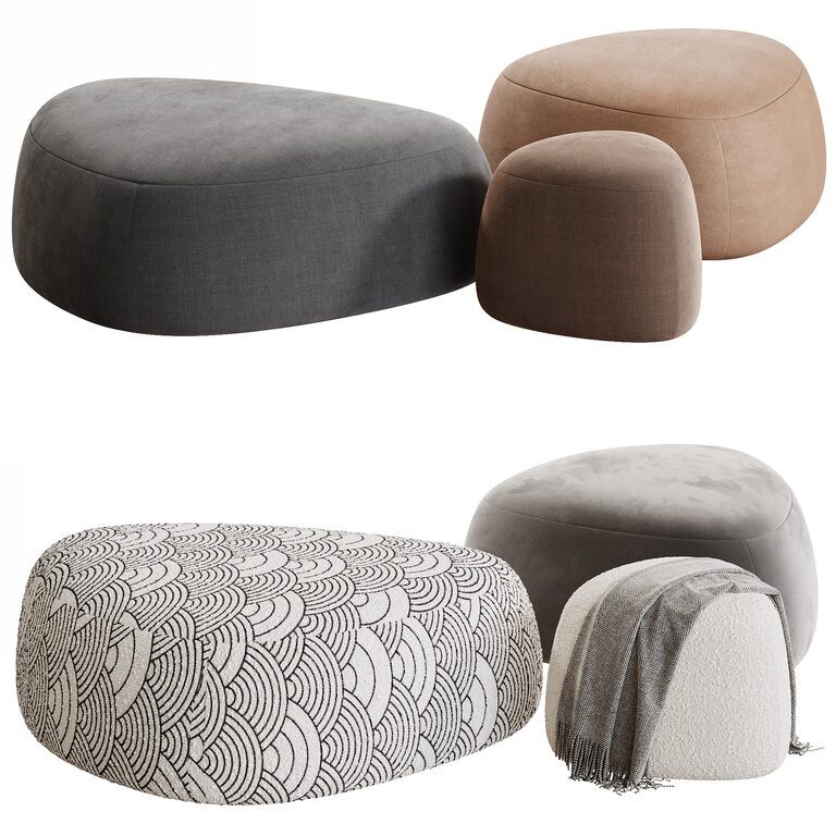 Pebble West Elm Pouf (389447) 3D model - Download 3D model Pebble West ...