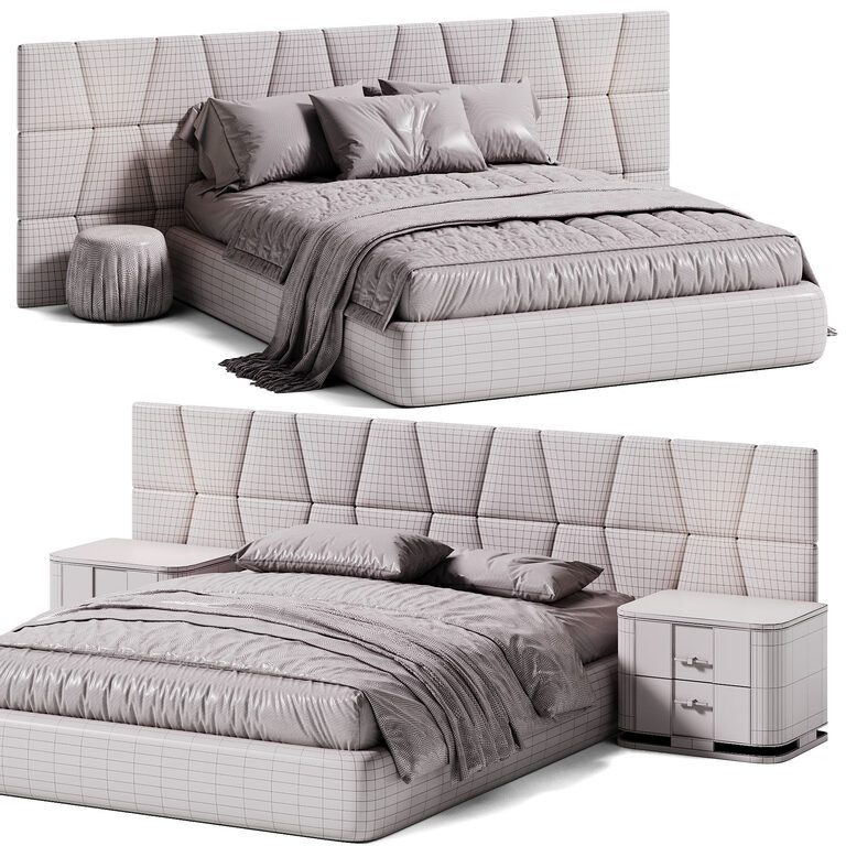 Trapezium bed with wide headboard (389668) 3D model - Download 3D model ...
