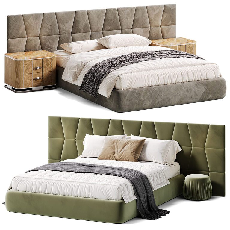 Trapezium bed with wide headboard (389668) 3D model - Download 3D model ...