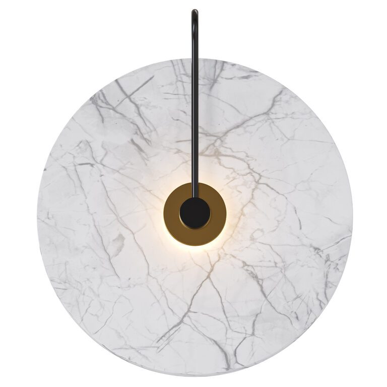 Modern Indoor Brass Round Frosted White Marble LED Wall Light for ...