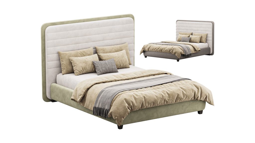Double bed with upholstered headboard 180x200 (390859) 3D model ...
