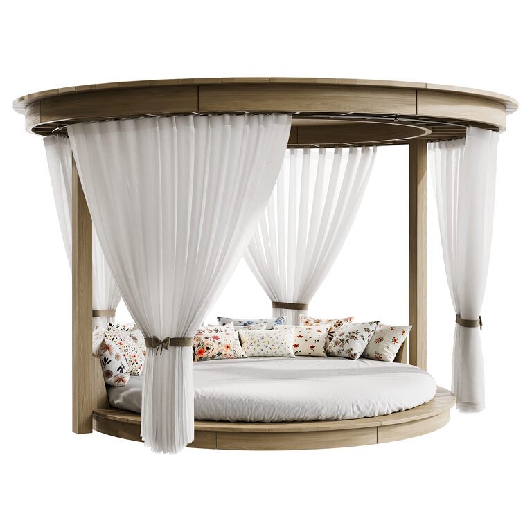 Outdoor round canopy bed with curtains (391491) 3D model - Download 3D ...