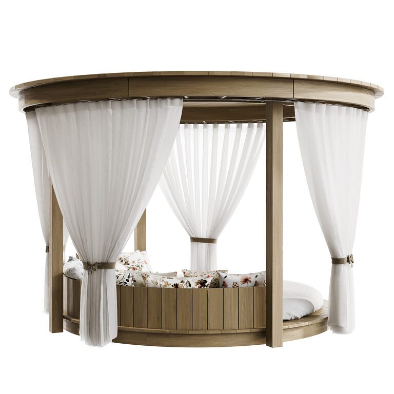Outdoor round canopy bed with curtains (391491) 3D model - Download 3D ...