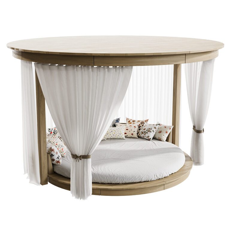 Outdoor round canopy bed with curtains (391491) 3D model - Download 3D ...
