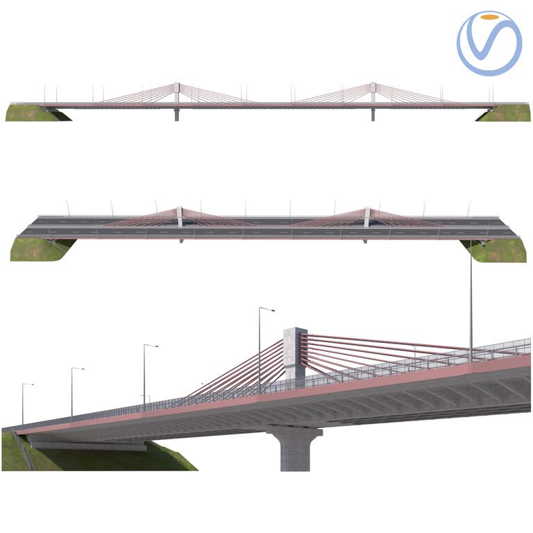 Bridge span with a suspension structure and one supporting column over ...