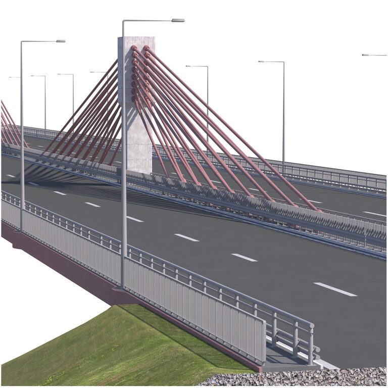 Bridge span with a suspension structure and one supporting column over ...