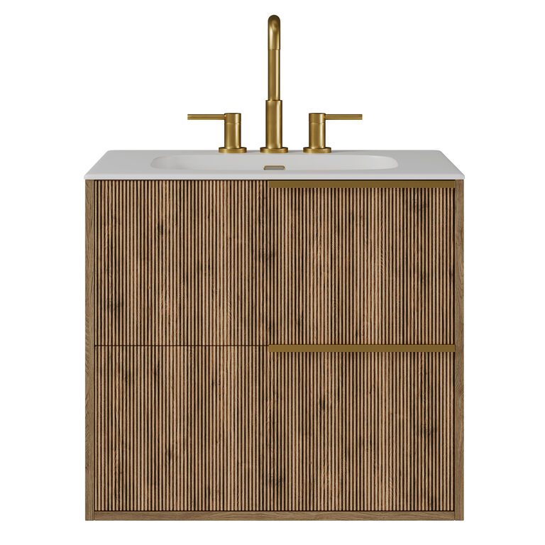 Kora Art Faux Fluted Single Vanity with Integrated White Ceramic Top ...