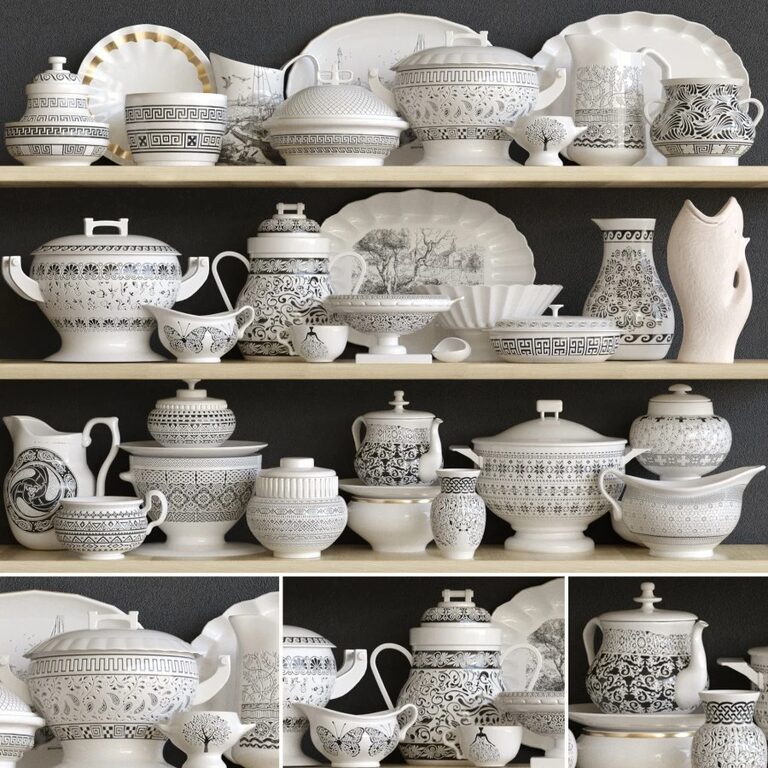 Classic porcelain tableware set (396280) 3D model - Download 3D model ...