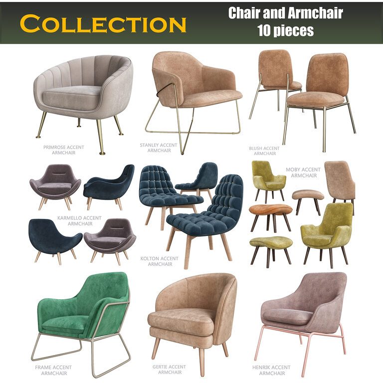 Collection Chair and Armchair 10 pieces (42573) 3D model - Download 3D ...