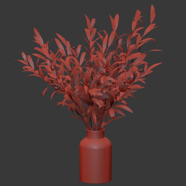 Olive branches in a vase (44752) 3D model - Download 3D model Olive ...
